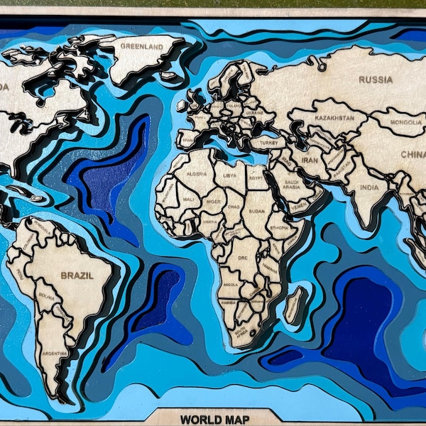 3D World Map | Laser Cutting Files for Creating Multilayered Wall Art ...