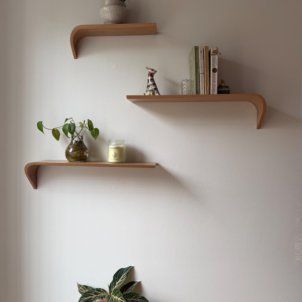 Floating Shelf Wall Mounted, Curved Design Wooden Shelves in White ...