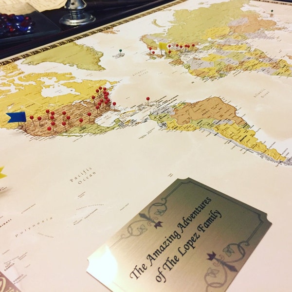 Personalized Framed World Travel Map With Pins - Push Pin Travel Map ...