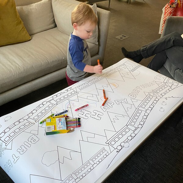 Train Birthday Coloring Page Table Runner First Birthday Decorations ...