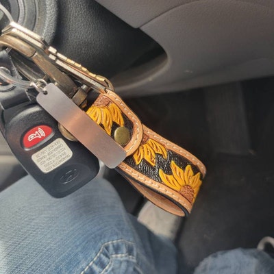 Tooled Leather Tab Key Fob - Etsy