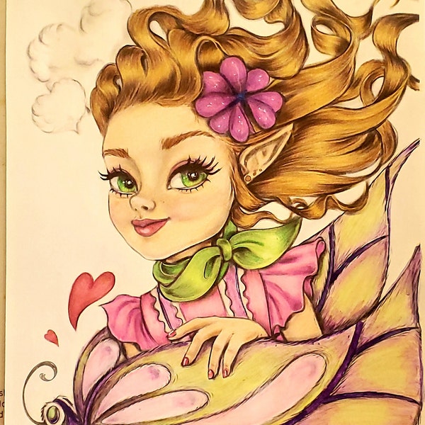 Herald of Spring Grayscale Coloring Page Cute Elf With Butterfly ...