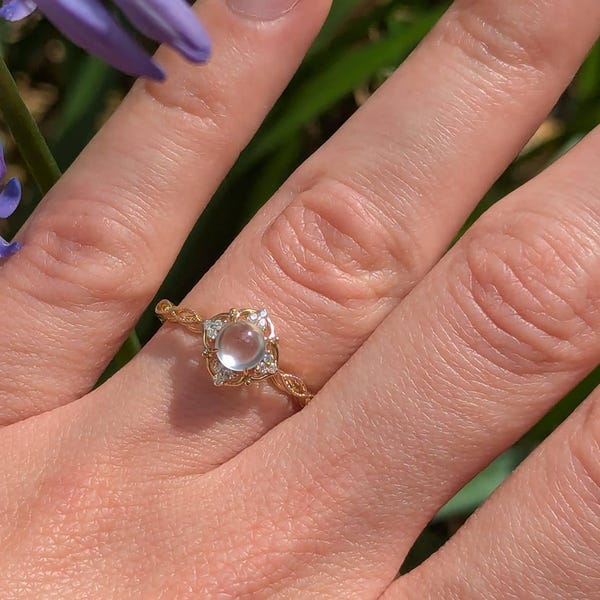 Victorian Vintage Natural Rainbow Moonstone Ring,10k 14K 18K Solid Gold ...