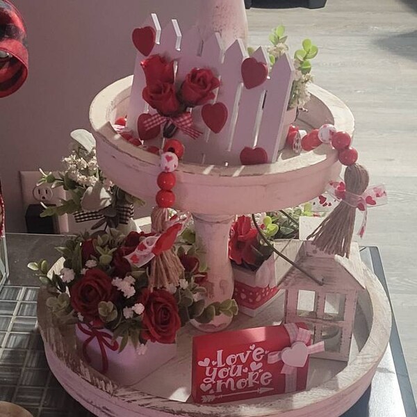 Valentines Day Tiered Tray Decor, Valentine's Mini Jars, Valentines ...