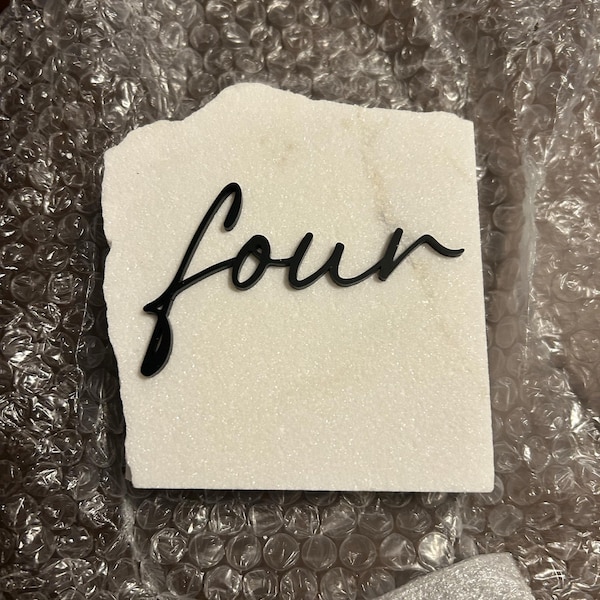Wedding Table Numbers White Marble Stone With Black Cursive Rustic ...