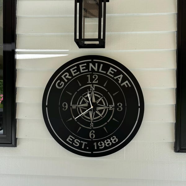 Personalized Compass Rose Metal Clock - Nautical Wall Art ...