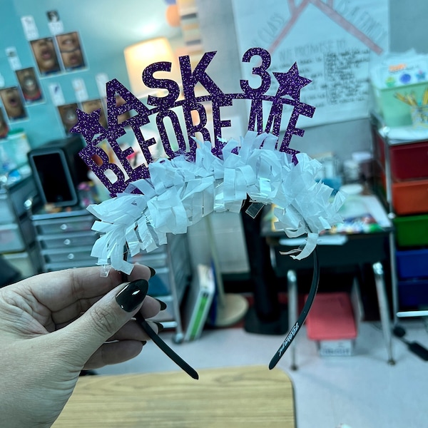 Ask 3 Before Me Party Crown, Teacher Prop, Remote Learning Headband for ...