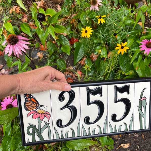 House Numbers Butterfly Tiles Ceramic Framed Set - Address Tiles ...