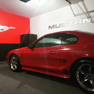 Mustang Pony and Letters Combo Garage Sign 9 Feet Long Brushed Silver ...