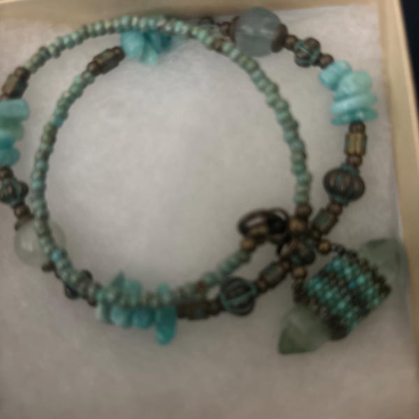 Peyote Beaded Necklace Green Mosaic Stone Pendant Necklace Boho Tribal ...