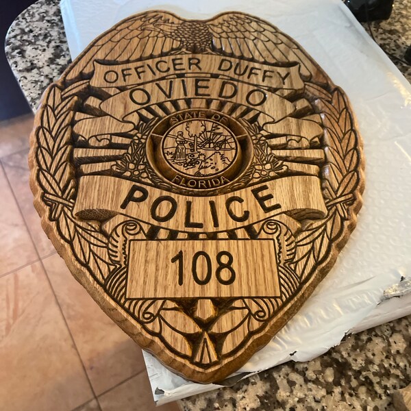 Custom Carved Wood Police Badge - Solid Cherry Retirement Gift - Etsy