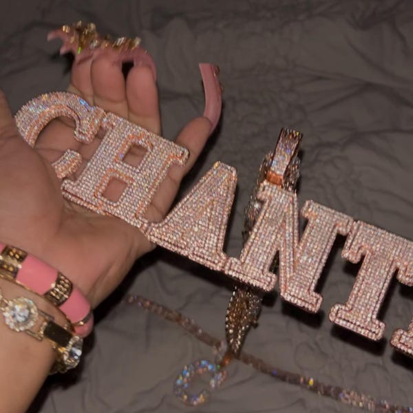 Custom Diamond Icy Script Nameplate Necklace With Tennis Baguette Chain ...