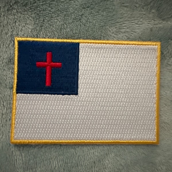CHRISTIAN CROSS FLAG Patch Embroidered Iron-on Religious Crucifix Biker ...