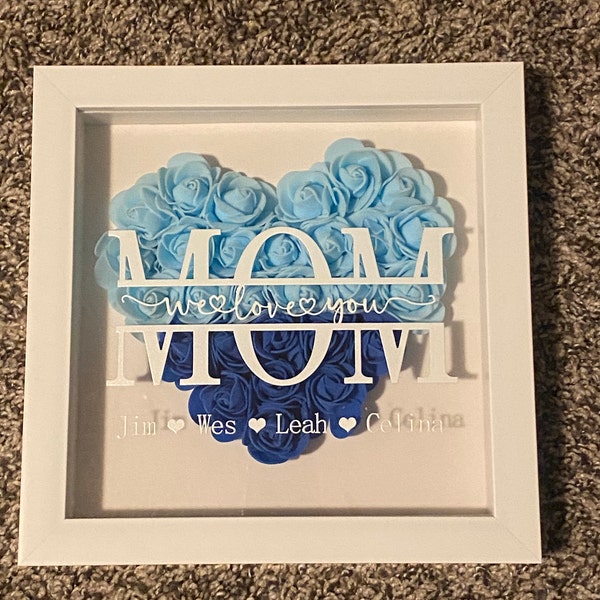 Personalized Flower Heart Shadow Box for Mom,roses Shadowbox With Names ...