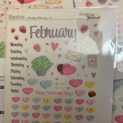 February Monthly Bullet Journal Sticker Kit Valentines Themed Stickers ...