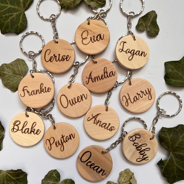 Laser Engraved Wood Name Keyring: Wedding Favor Keychains - Etsy