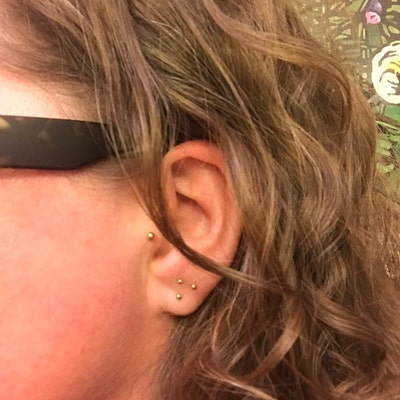 Gold Triple Forward Helix, 16g, 2mm 3mm 4mm Balls, Labret Studs, 6mm ...