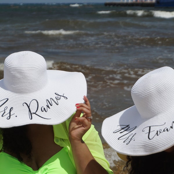 Bride Beach Hat - Personalized Bride Sun Hat - Bachelorette Party Hats ...