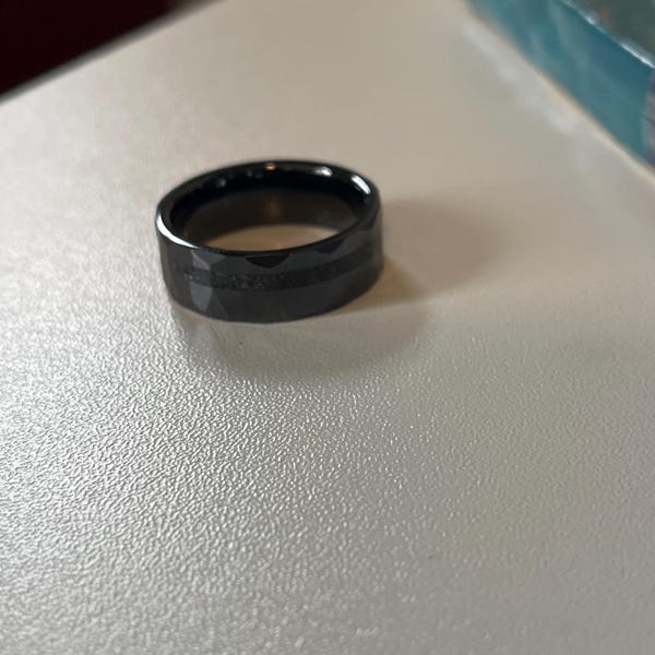 Meteorite Hammered Black Ceramic Ring | Faceted | Mens Engagement Ring ...