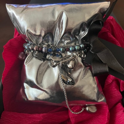 Silver Carabiner Necklace With Swarovski Crystals, Half Tone Stainless ...