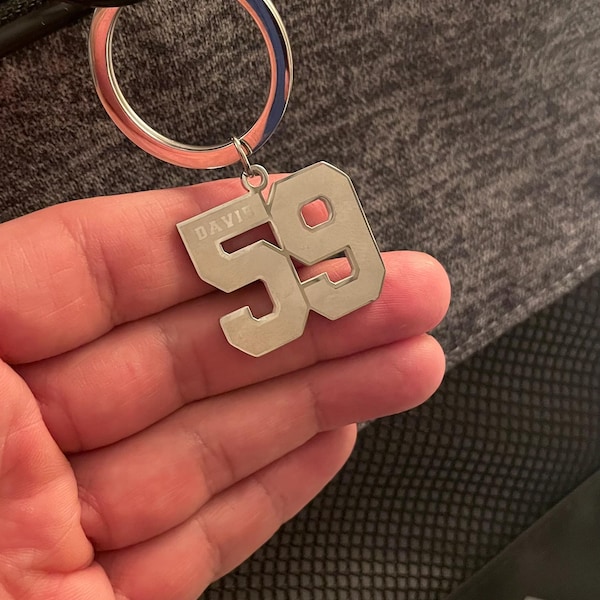 Personalized Engraved Number Keychain, Custom Sport Number Keyring With ...