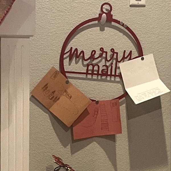 Merry Mail Christmas Metal Sign, Christmas Card Photo Holder, Holiday ...