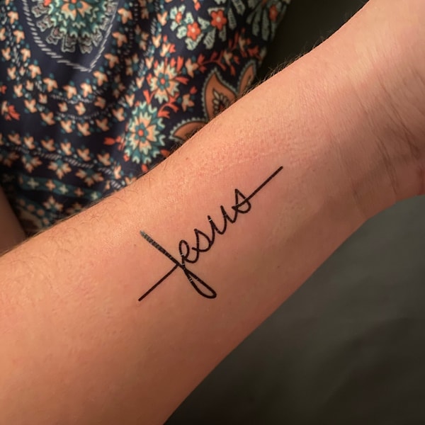 Jesus Script Set Of 2 Jesus Word Tattoo Religious Tattoo Christian Tattoo Jesus Name