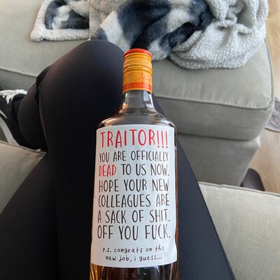 Traitor Leaving Wine Label, Wine Bottle Label, Rude Goodbye Wine Label ...