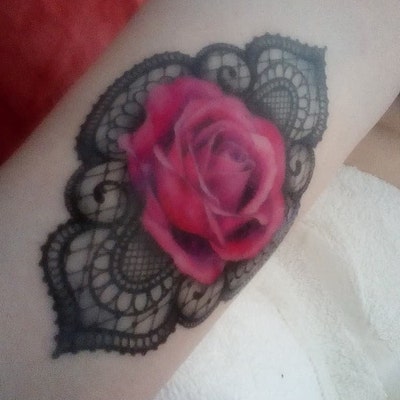 Feminine Lace Rose Rose Temporary Tattoo / Lace Rose Tattoo / Delicate ...
