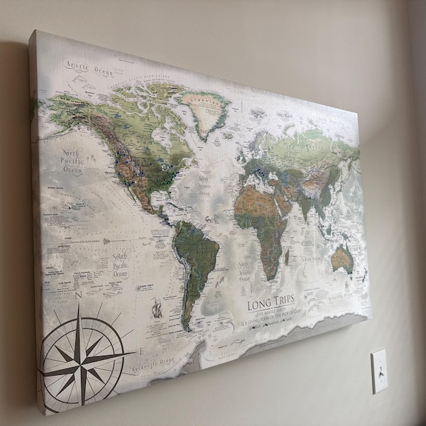 Nautilus World Map Push Pin, World Map Wall Art With USA National Parks ...