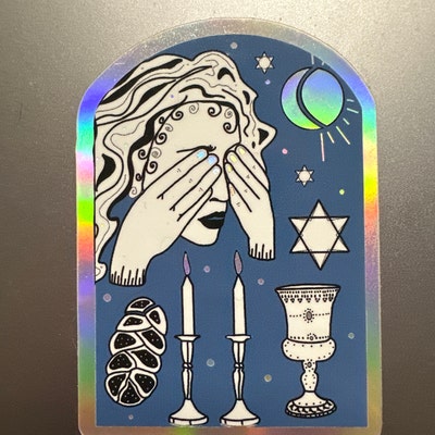 Shabbat Shalom Jewish Holographic Sticker, Judaism, Challah, Kiddush ...