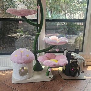 HEXAFLORA Wood Floral Cat Tree Tower, Wooden Cat Tower, Modern Cat ...