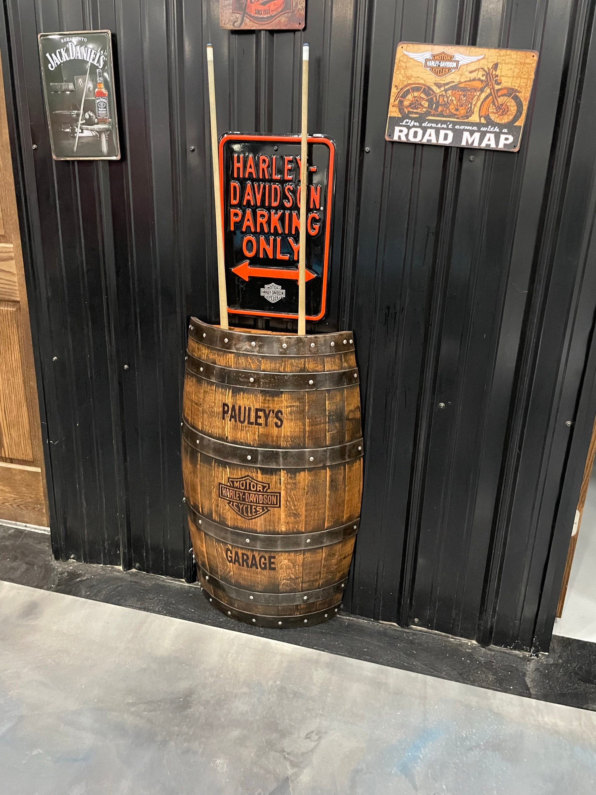 Whiskey barrel pool cue rack, billiards, pool stick holder, western ...