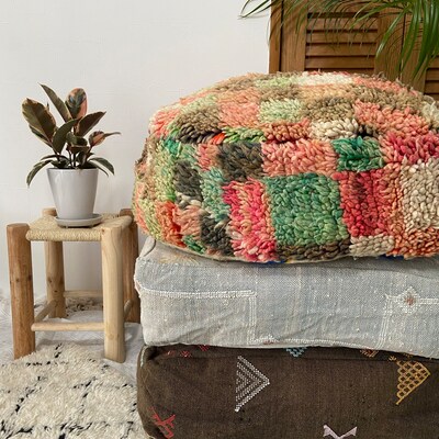 Kilim Pouf ,multi Color Moroccan Pouf.vintage Pouf .beni Ouarain Pouf ...