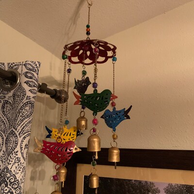 Carousel of Colorful Birds Wind Chime Wrought Iron, Hand Painted ...