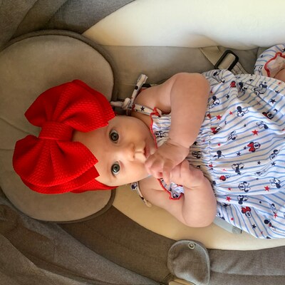 Red Bow Pull Proof Stretchy Red Headwrap Permanently Sewn Wrap Red Bow ...