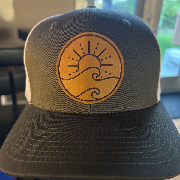 Sunshine Wave Leather Patch Trucker Hat, Beach Trucker Hat, Beach Wave ...