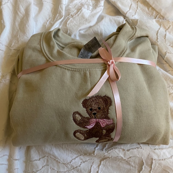 Embroidered Teddy Bear Bow Sweatshirt - Etsy