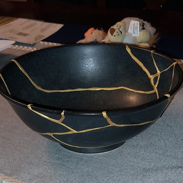 Large Midnight Blue Kintsugi Bowl - Kintsugi Home Decor - Kintsugi ...