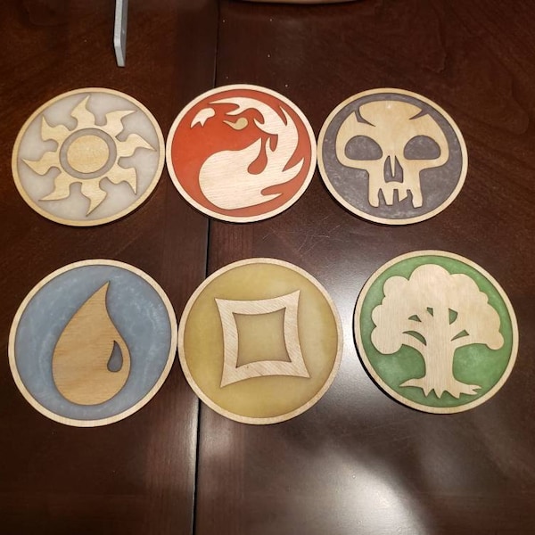 Magic the Gathering MTG Mana Symbol Epoxy Resin Inlay Wooden Coasters ...