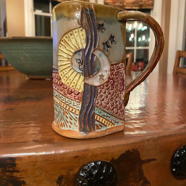 Sun and Moon Pottery Mug: Handmade Ceramic Coffee Cup, Astrology Gift ...