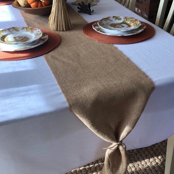 Burlap Table Runner With Ties - Wedding Runner Holiday Decorating Home ...