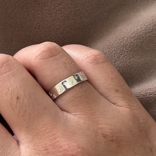 Celestial Band Ring, Moon and Stars Ring, Sun Band Ring, Celestial ...