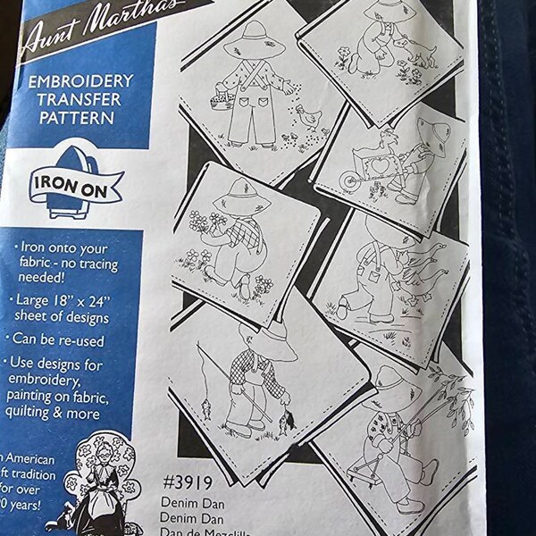 Denim Dan Aunt Martha's #3919 Vintage Embroidery Hot Iron Transfer ...