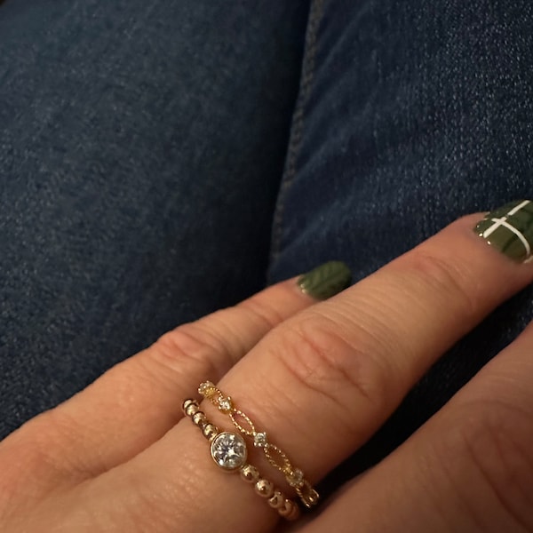 Mia Birthstone Ring • Gold, Rose Gold or Silver - Beaded Gemstone Ring - Minimalist Birthstone ...