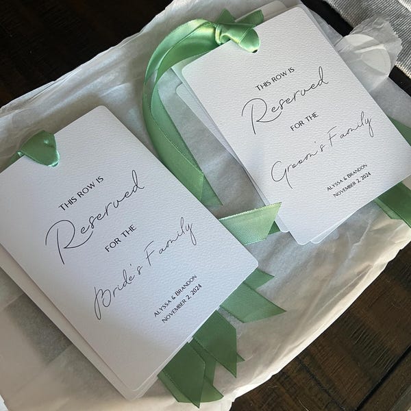 Wedding Row Reservation Signs/tags | Hammered White Card With Satin ...