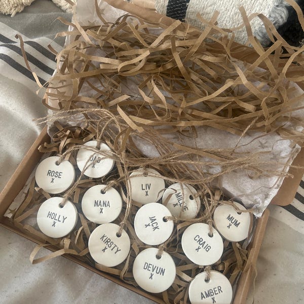 Clay Name Tags, Personalised Clay Tags, Place Names, Wedding Favours ...