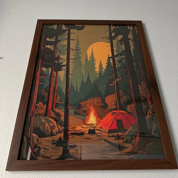 Vintage Campfire Forest Wall Art Nature Poster Print Retro Style ...