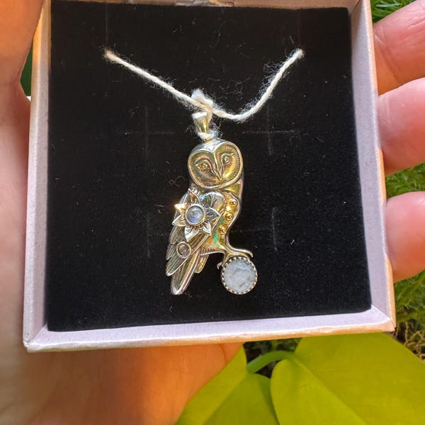 925 Sterling Silver Owl Pendant - Natural Moonstone Jewelry - Gift for ...