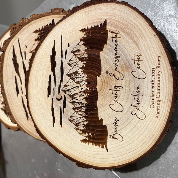 Personalized Wood Coasters Tree Coaster Live Edge Bark Coaster Set ...